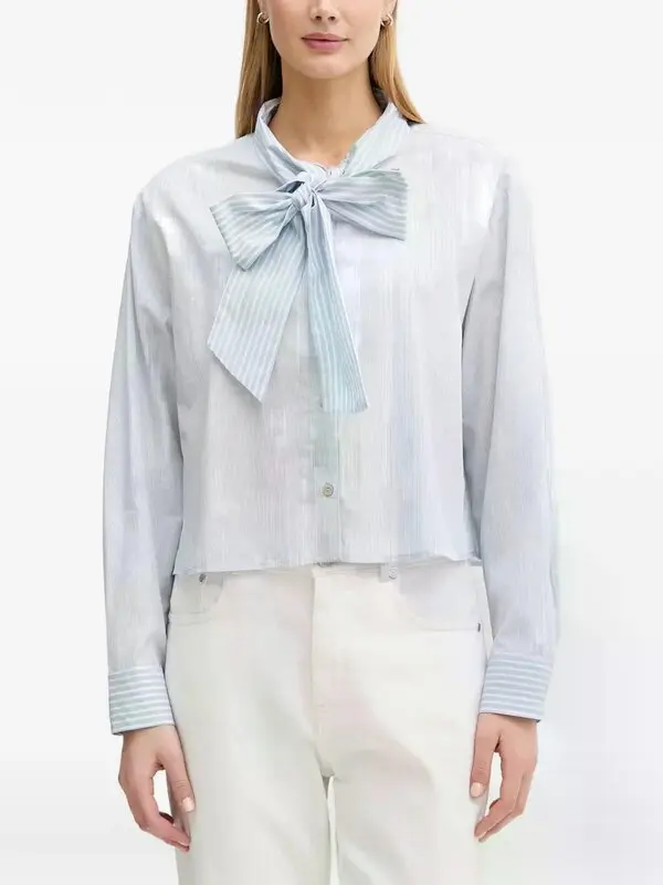 BENETTON Striped Pussy-bow Blouse - Blue