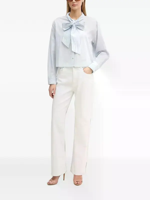 BENETTON Striped Pussy-bow Blouse - Blue