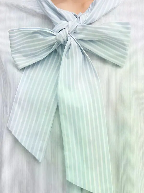 BENETTON Striped Pussy-bow Blouse - Blue