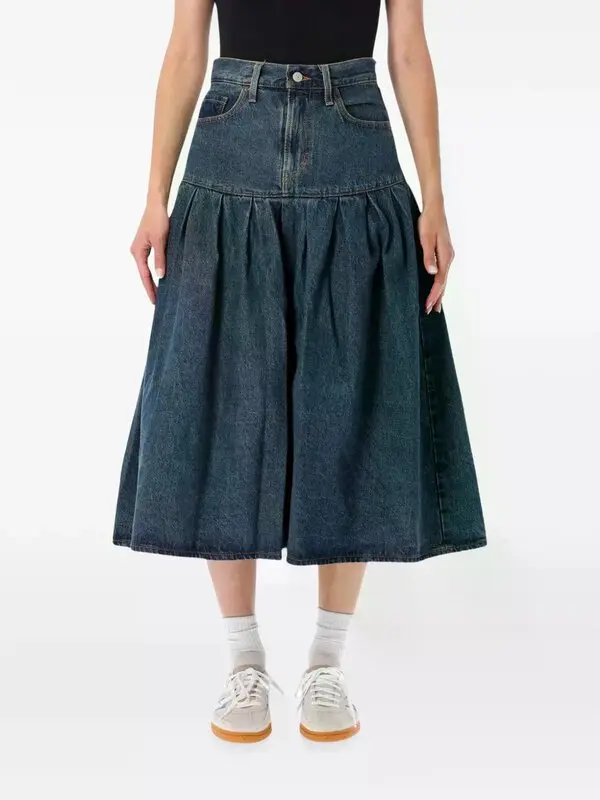 LEVI'S Yoked Pleated Denim Midi Skirt