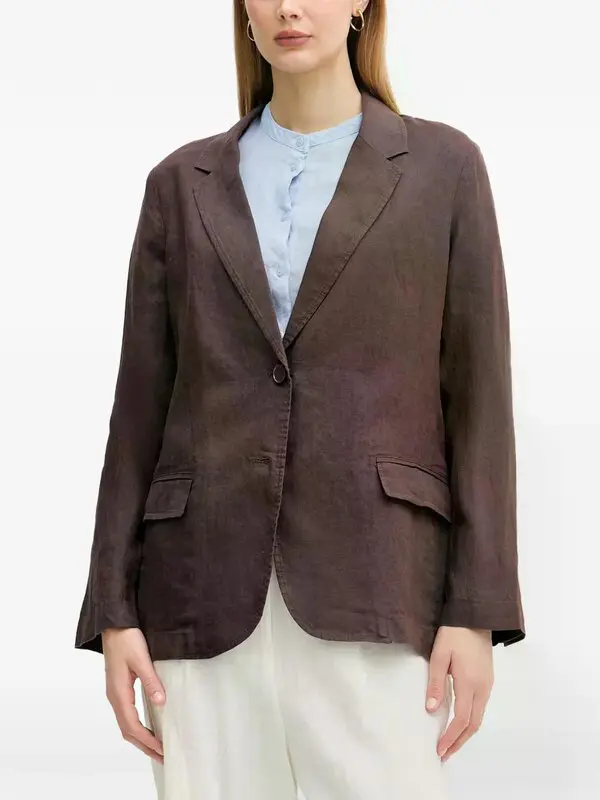 BENETTON Single-breasted Linen Blazer - Brown