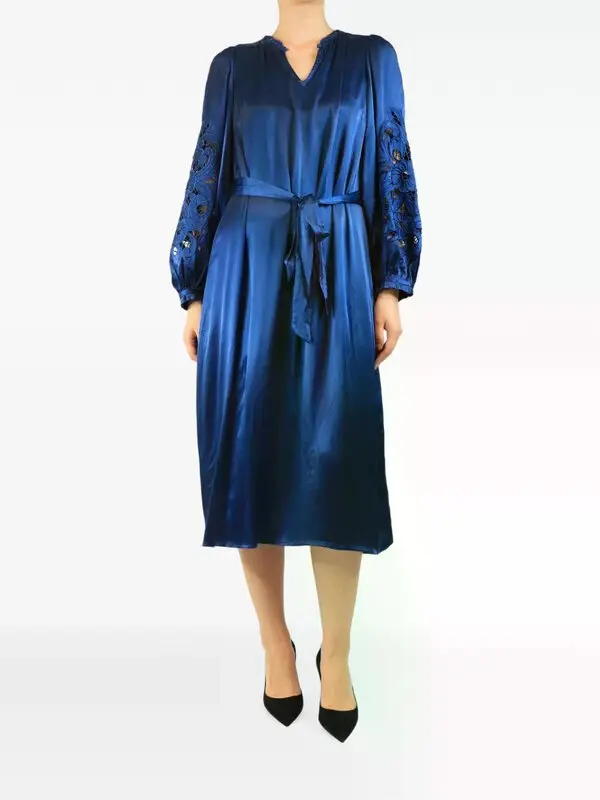 WYse Ciara Belted Midi Dress With Floral Cutwork