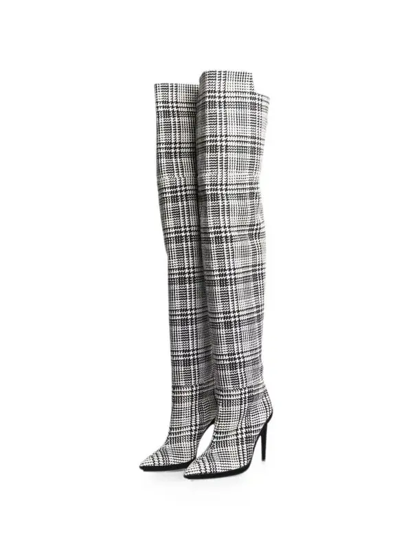 Off-White Tartan Pattern Knee-high Boots