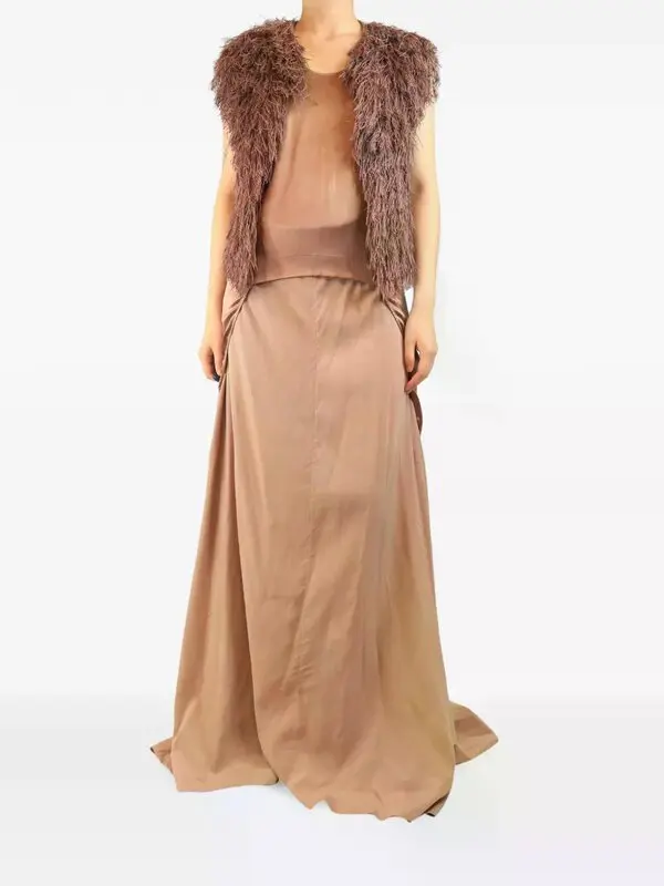 Brunello Cucinelli Long-back Silk Top And Fringed-gilet Set