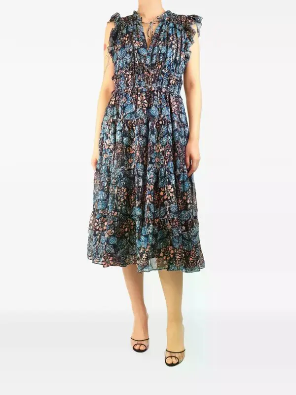 Ulla Johnson Smocked Tiered Midi Dress - Blue