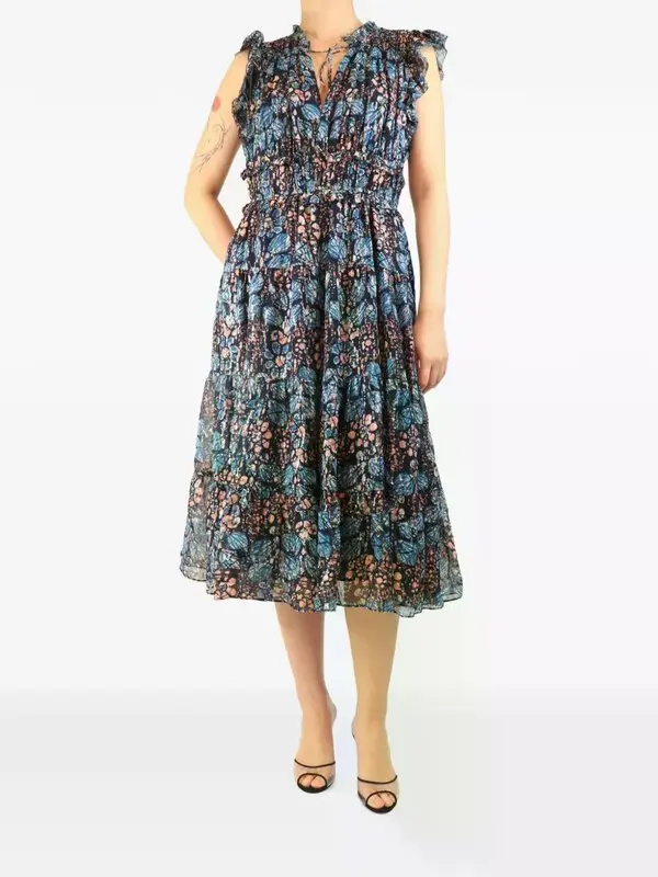 Ulla Johnson Smocked Tiered Midi Dress - Blue