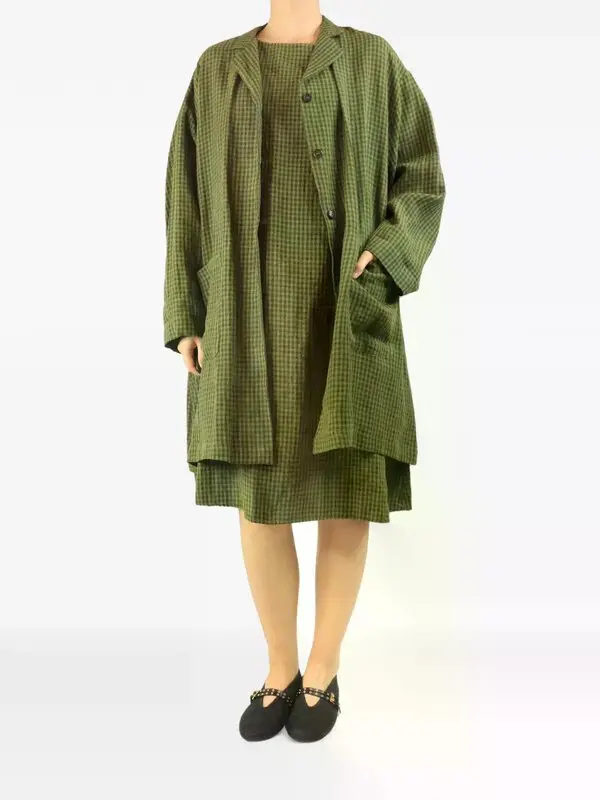Apuntob Linen Gingham Midi Dress And Coat Set