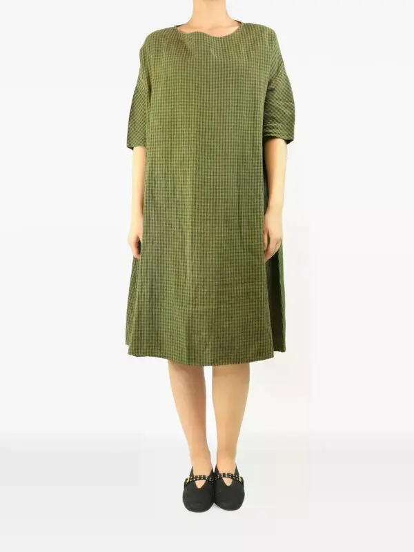 Apuntob Linen Gingham Midi Dress And Coat Set
