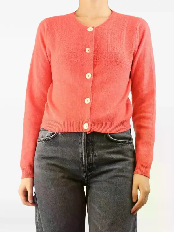 BRORA Pink Cashmere Pointelle Knit Cardigan