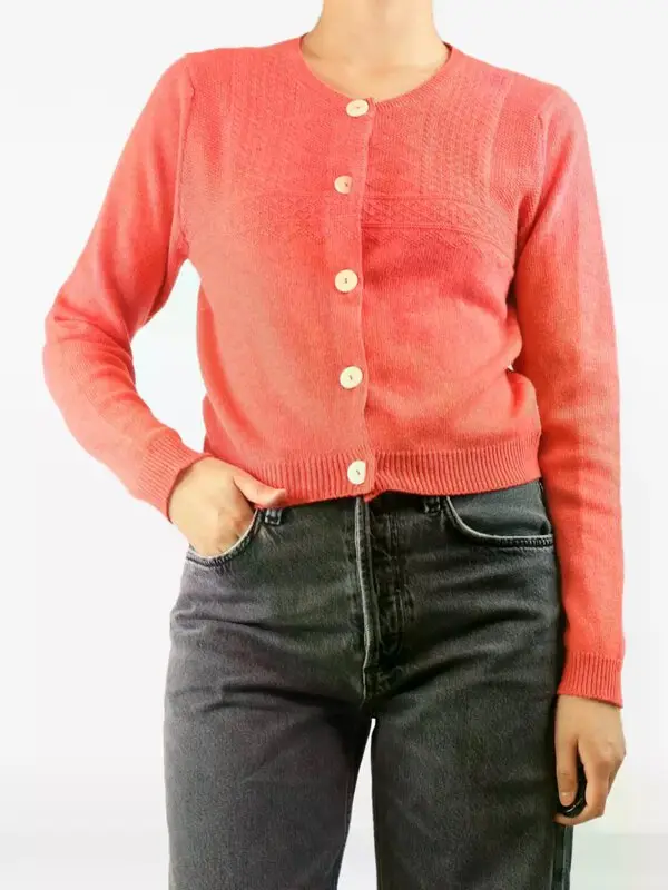 BRORA Pink Cashmere Pointelle Knit Cardigan