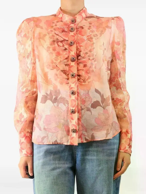Zimmermann Ruffled Floral-print High Neck Puff Sleeve Blouse