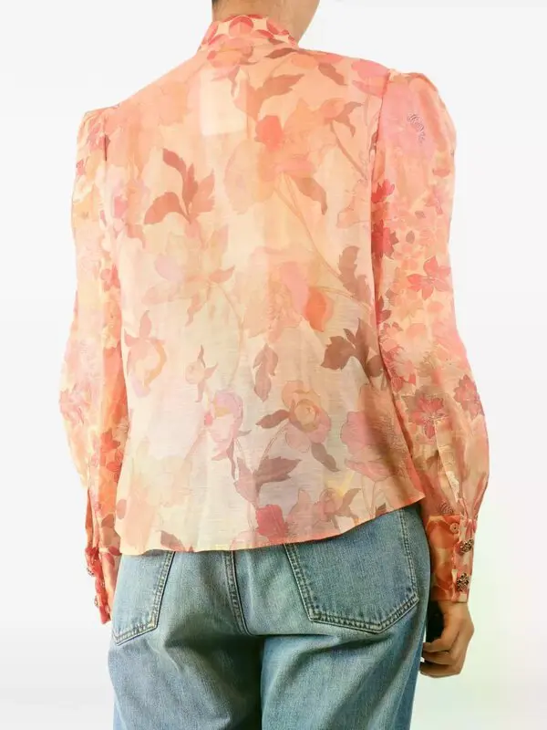 Zimmermann Ruffled Floral-print High Neck Puff Sleeve Blouse