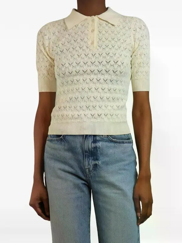 G. Open-weave Polo Shirt With Ribbed Details