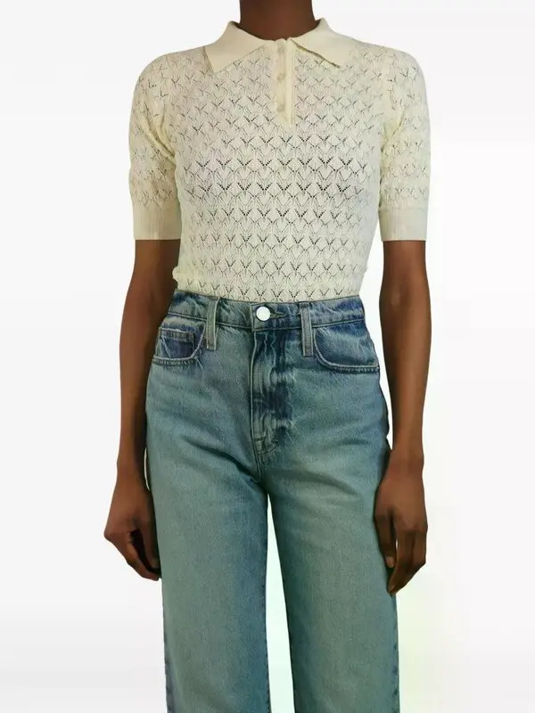G. Open-weave Polo Shirt With Ribbed Details