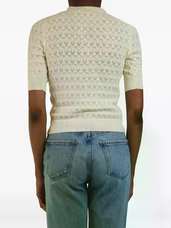 G. Open-weave Polo Shirt With Ribbed Details