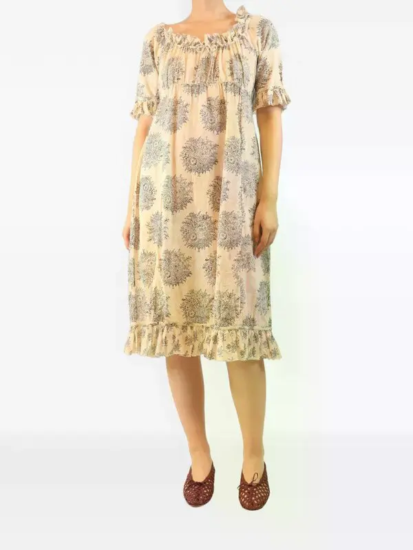 DOSA Ruffled Floral Print Midi Dress