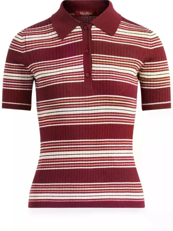 Max Mara Striped Ribbed-knit Polo Top - Red