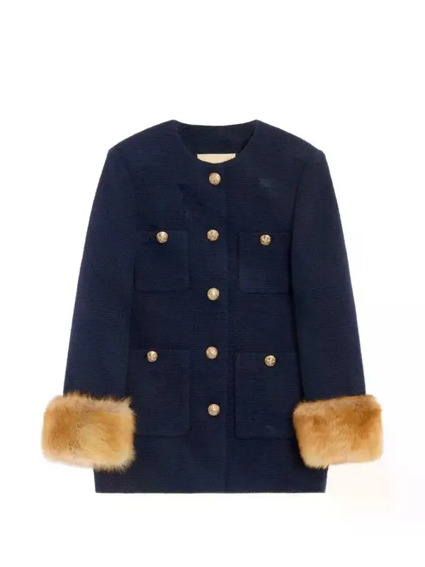 Valentino Garavani Wool Tweed Caban Jacket With Fur Cuffs