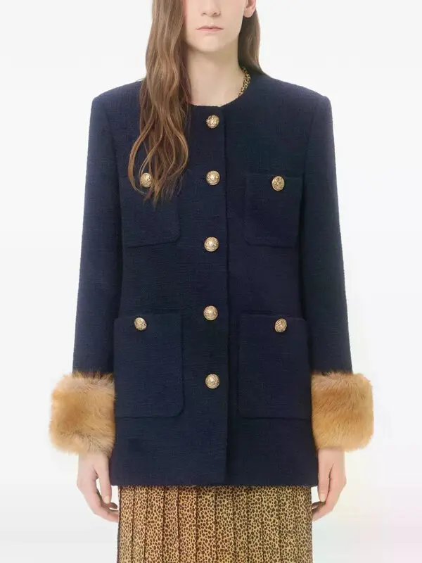 Valentino Garavani Wool Tweed Caban Jacket With Fur Cuffs
