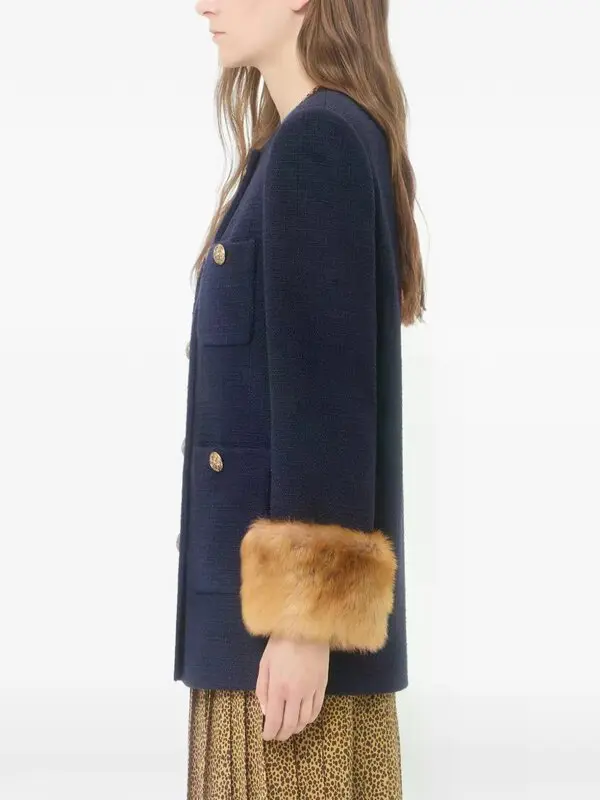 Valentino Garavani Wool Tweed Caban Jacket With Fur Cuffs