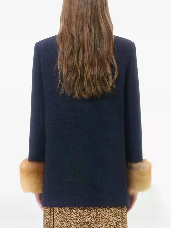 Valentino Garavani Wool Tweed Caban Jacket With Fur Cuffs