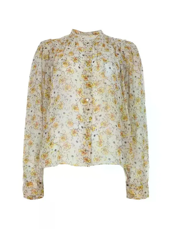 MARANT ETOILE Floral Print Smocked Blouse - Neutrals