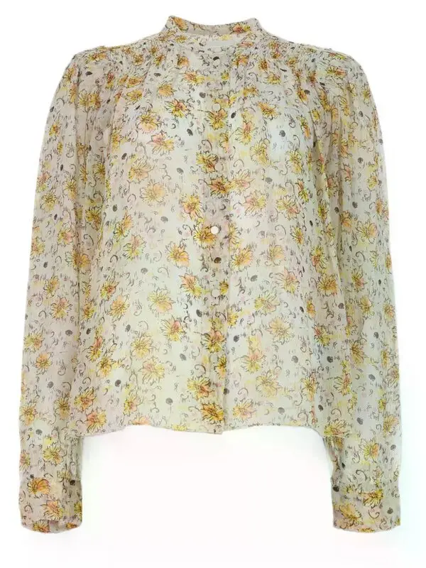 MARANT ETOILE Floral Print Smocked Blouse - Neutrals