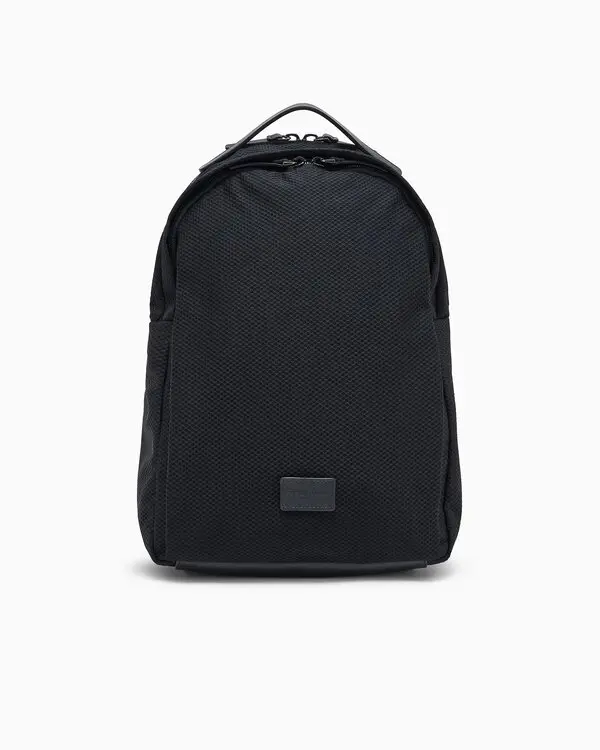 Giorgio Armani Mesh Backpack With Leather Inserts And Adjustable Shoulder Straps