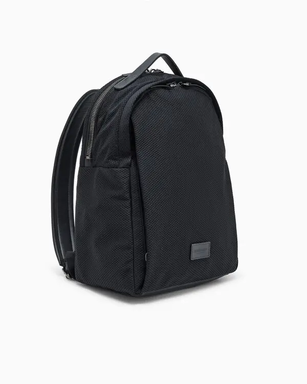 Giorgio Armani Mesh Backpack With Leather Inserts And Adjustable Shoulder Straps