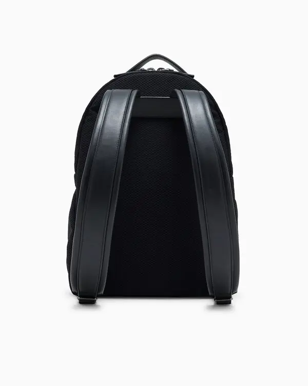 Giorgio Armani Mesh Backpack With Leather Inserts And Adjustable Shoulder Straps