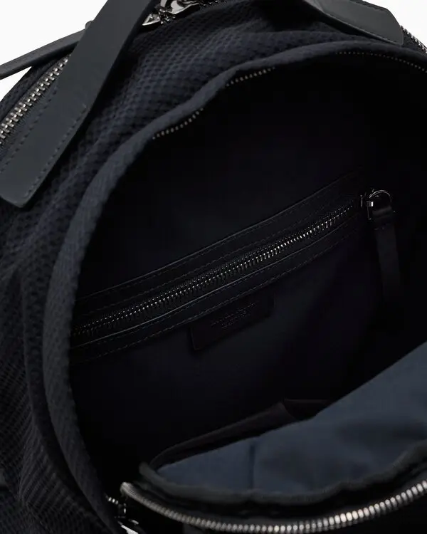 Giorgio Armani Mesh Backpack With Leather Inserts And Adjustable Shoulder Straps