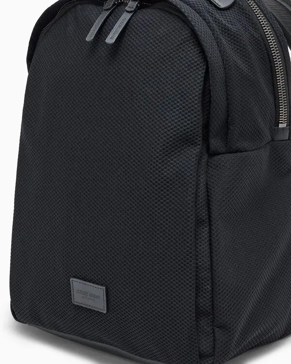 Giorgio Armani Mesh Backpack With Leather Inserts And Adjustable Shoulder Straps