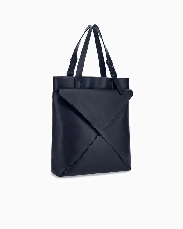 Giorgio Armani Vertical Shopper In Smooth Leather With Mosaic Effect