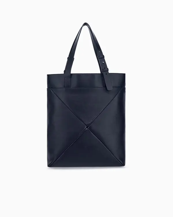 Giorgio Armani Vertical Shopper In Smooth Leather With Mosaic Effect