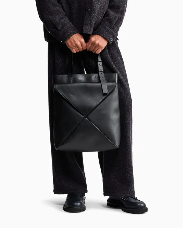 Giorgio Armani Vertical Shopper In Smooth Leather With Mosaic Effect