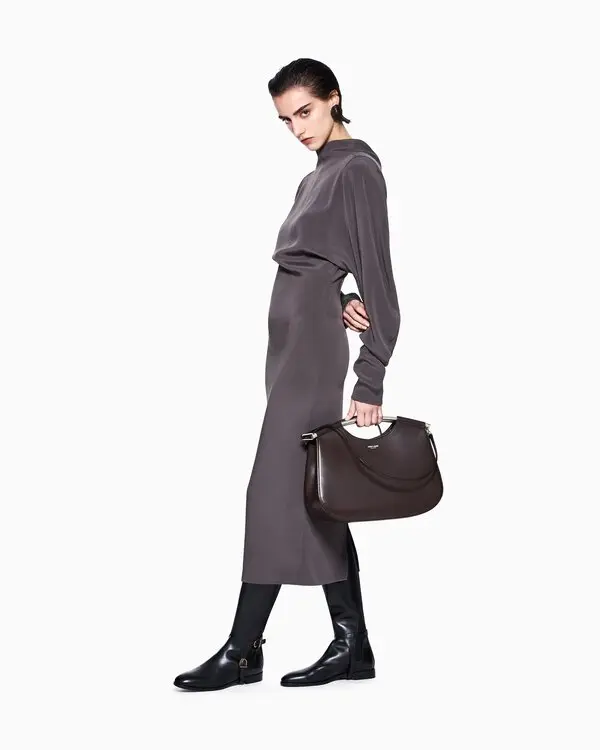 Giorgio Armani Slim-fit Stretch Silk-blend Crepe Midi Dress - Grey