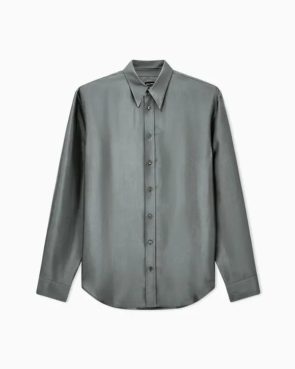 Giorgio Armani Shirt Regular Fit In Iridescent Yarn-dyed Silk Twill