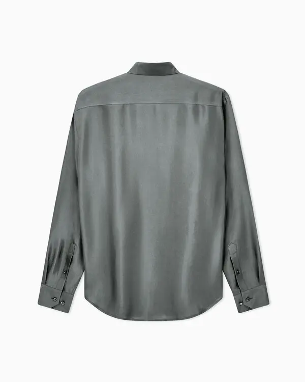 Giorgio Armani Shirt Regular Fit In Iridescent Yarn-dyed Silk Twill