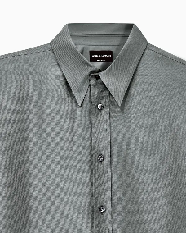 Giorgio Armani Shirt Regular Fit In Iridescent Yarn-dyed Silk Twill