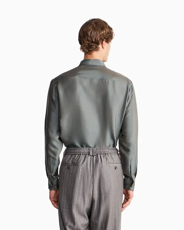 Giorgio Armani Shirt Regular Fit In Iridescent Yarn-dyed Silk Twill