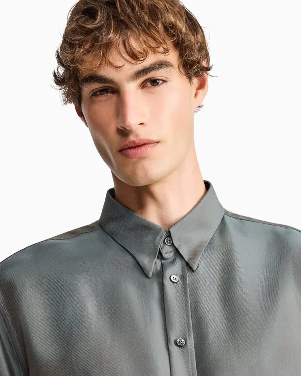 Giorgio Armani Shirt Regular Fit In Iridescent Yarn-dyed Silk Twill
