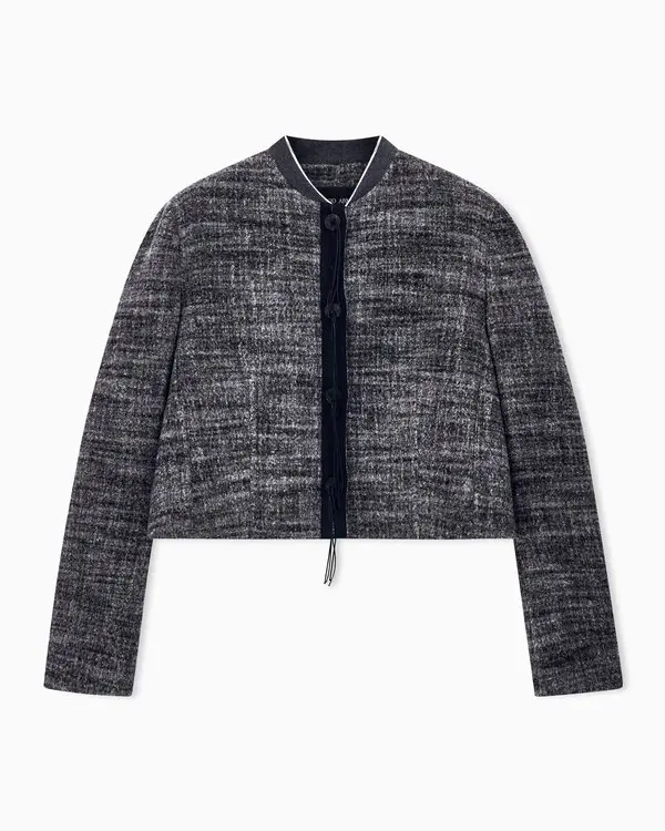 Giorgio Armani Blazer Slim Textured Llama Wool Horn Buttons - Grey