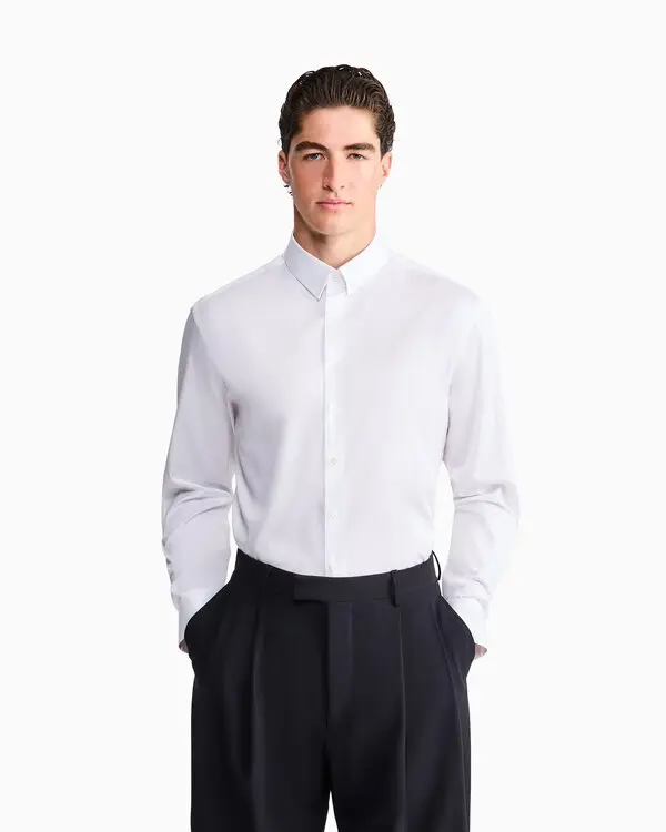 Giorgio Armani Regular Fit Shirt In Cotton Twill With Exposed Buttons