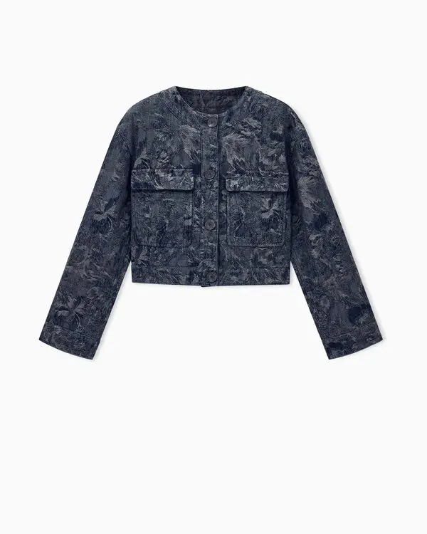 Giorgio Armani Cropped Blouson In Floral Jacquard Denim With Patch Pockets - Blue