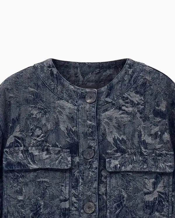Giorgio Armani Cropped Blouson In Floral Jacquard Denim With Patch Pockets