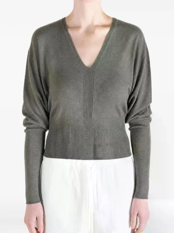 Rick Owens V-neck Ribbed Knit Cropped Sweater - Grey