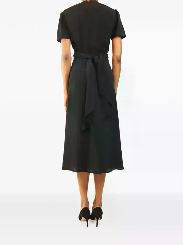 Prada Marocain V-neck Midi Dress With Lace Trim And Rear Tie