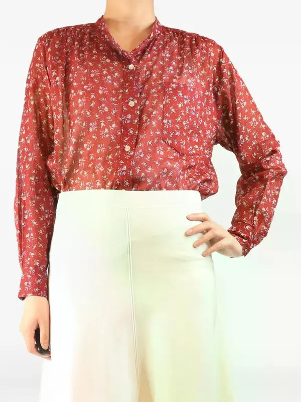 MARANT ETOILE Floral-print Sheer Band Collar Blouse - Red