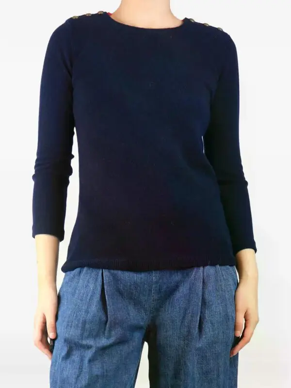 WYse Cashmere Crew Neck Knitwear With Button Shoulder Detail