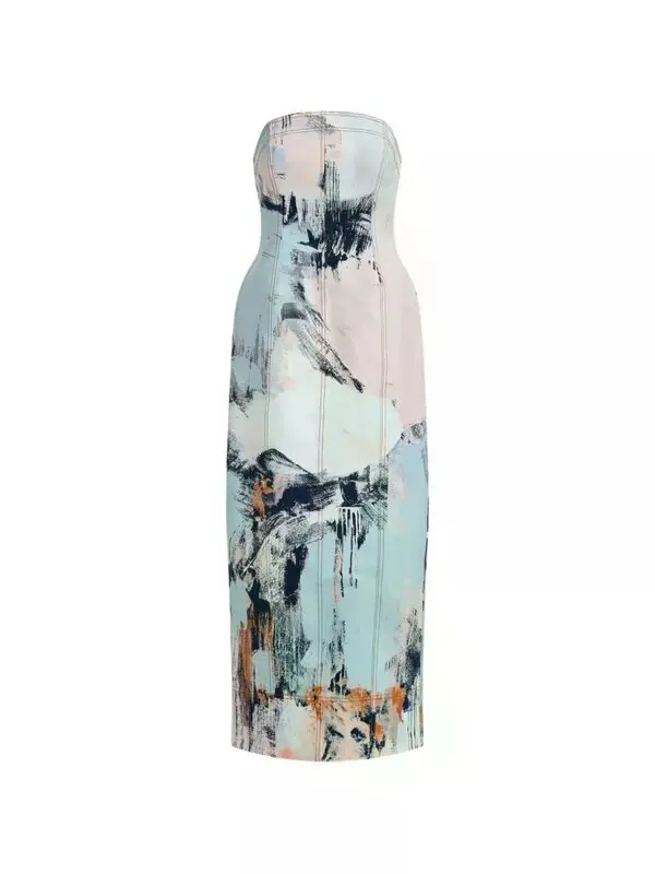 Aje Brush-stroke Denim Midi Dress